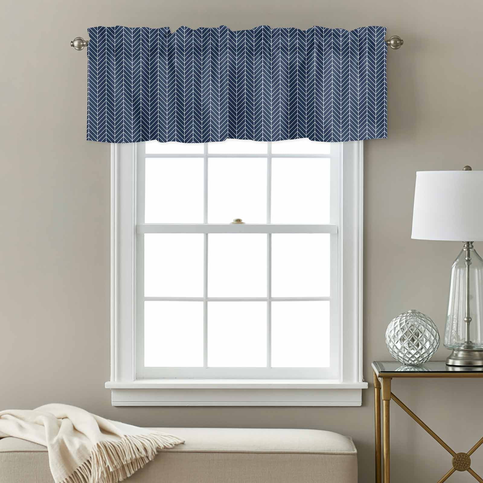 Blue Herringbone Stripes Window Valance for Kitchen, Modern Abstract ...