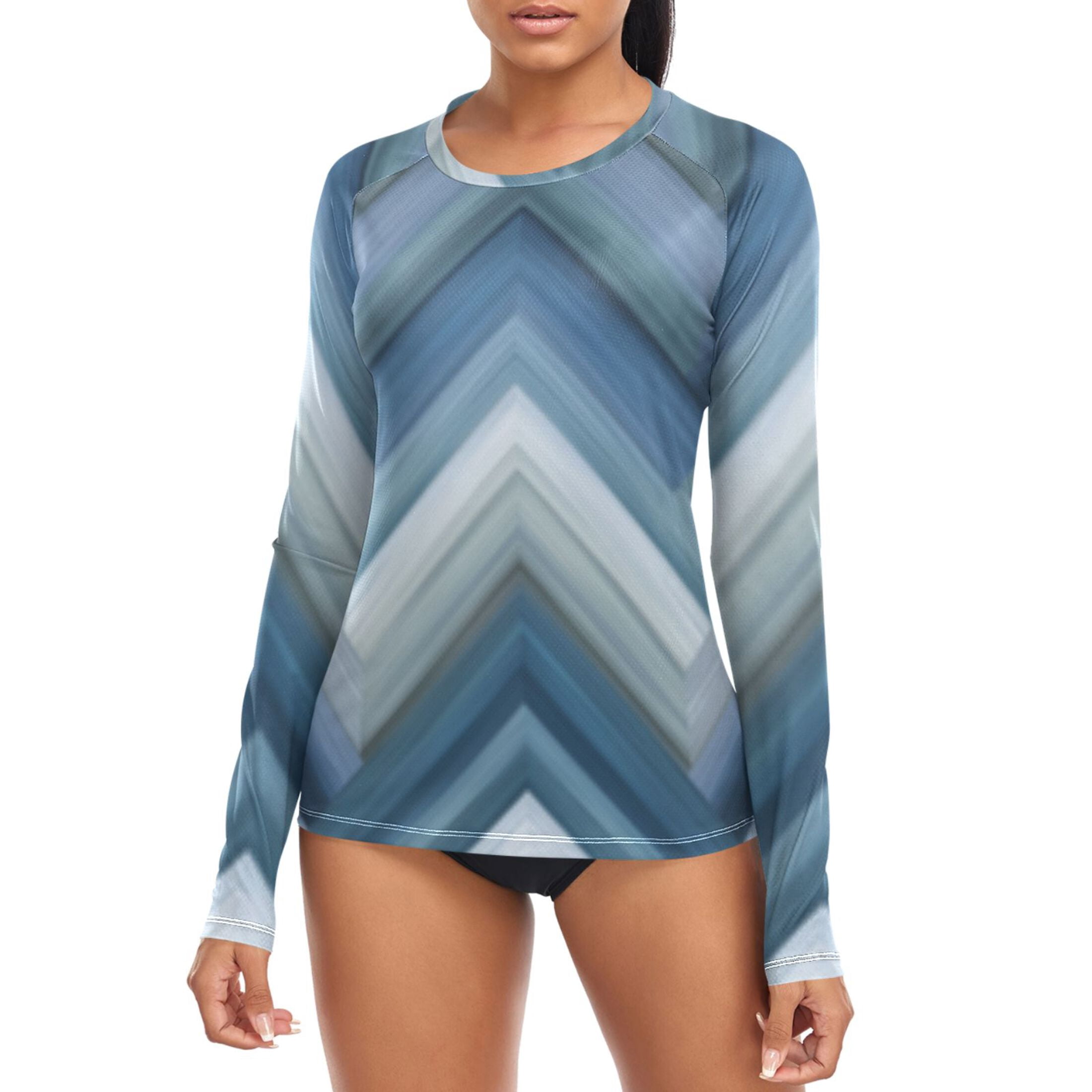Blue Herringbone Stripes Women's Rash Guard Shirts UPF 50+ Sun ...