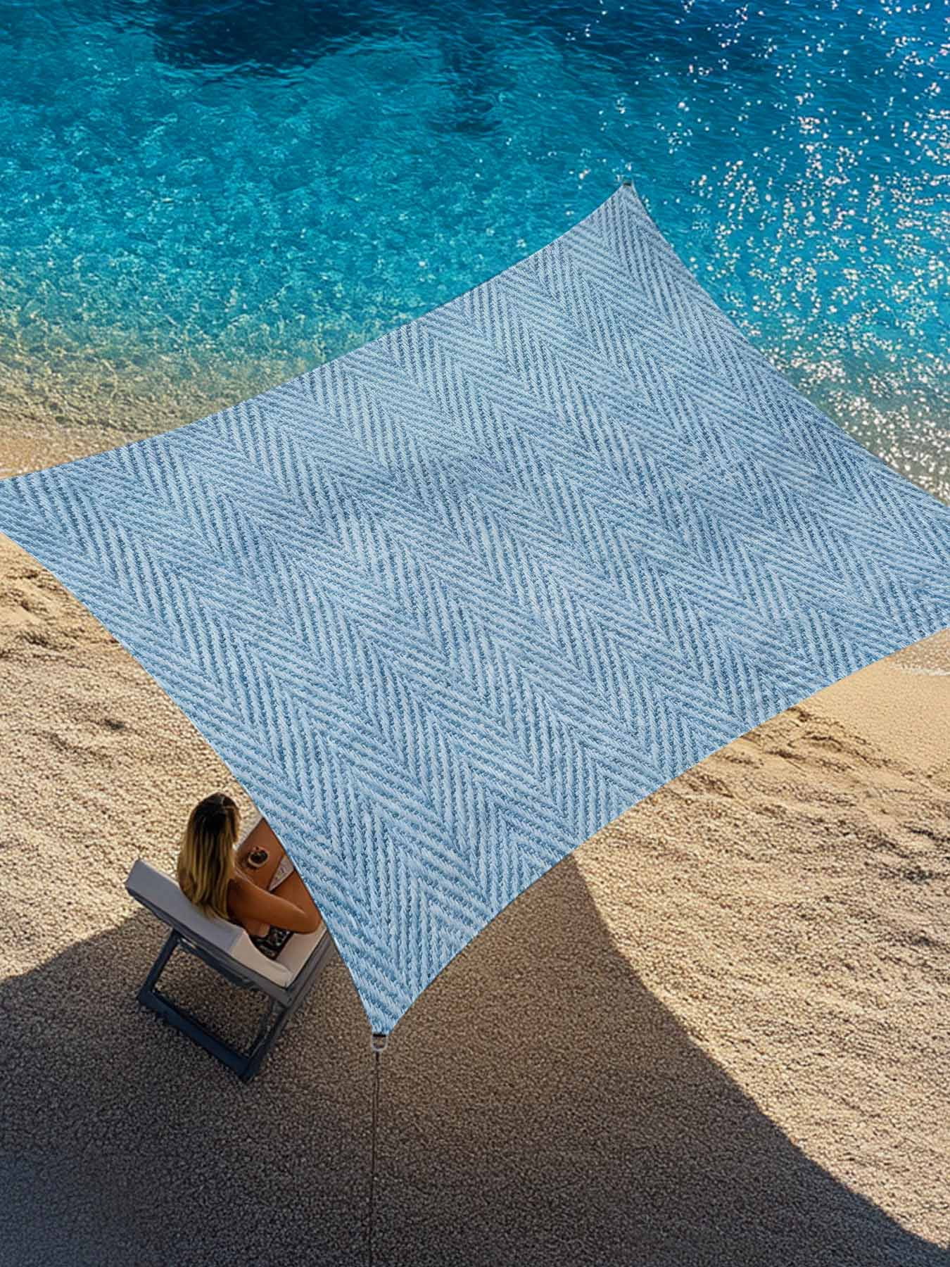 Blue Herringbone Sun Shade Sail 12' x 16', Modern Minimalist Woven ...