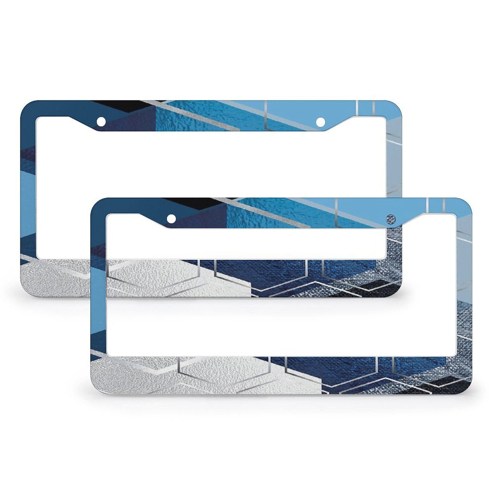 Blue Hexagonal Geometric License Plate Frame - 2 Pack Aluminum License ...