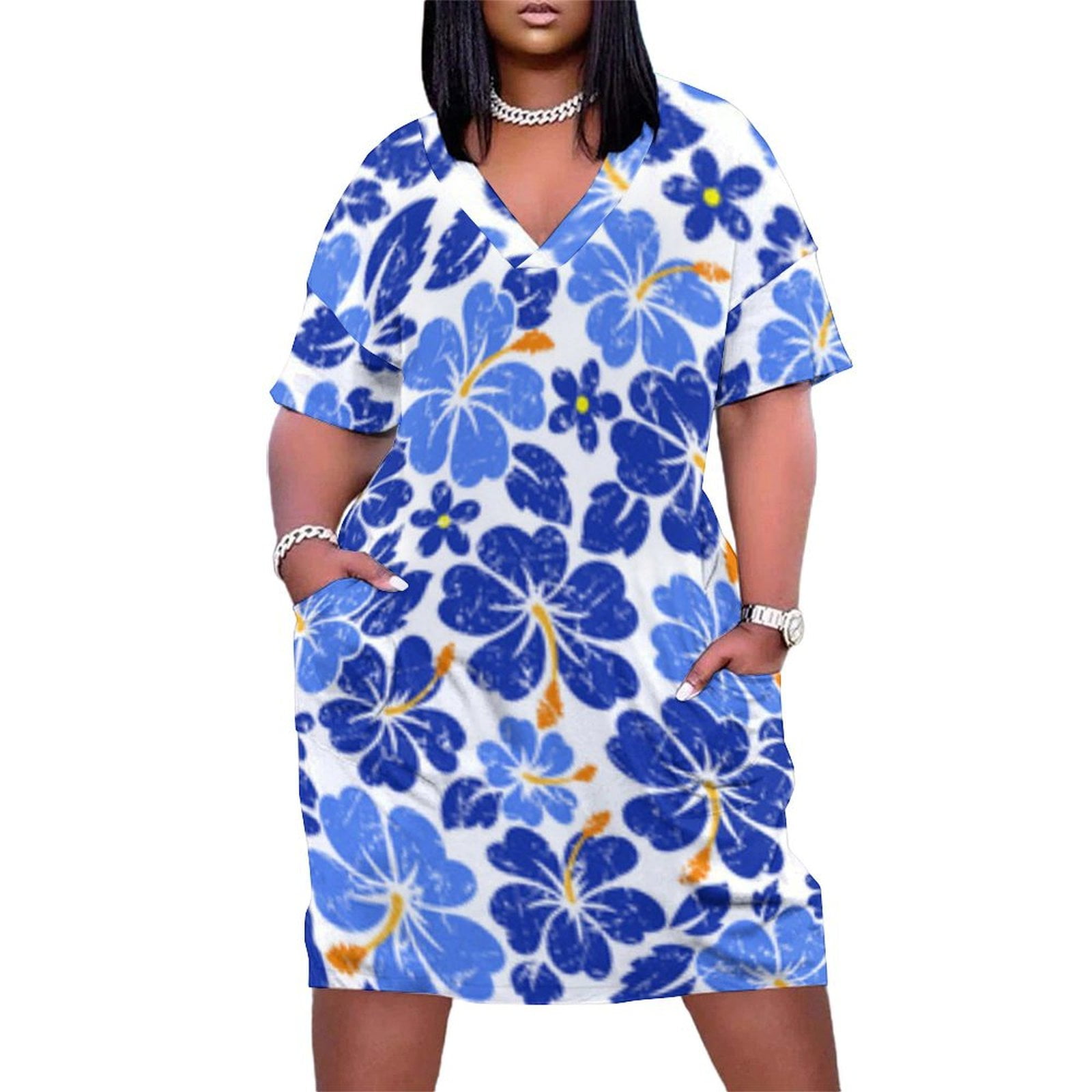 Blue Hibiscus Floral Seamless Pattern Summer Dresses for Women Beach ...