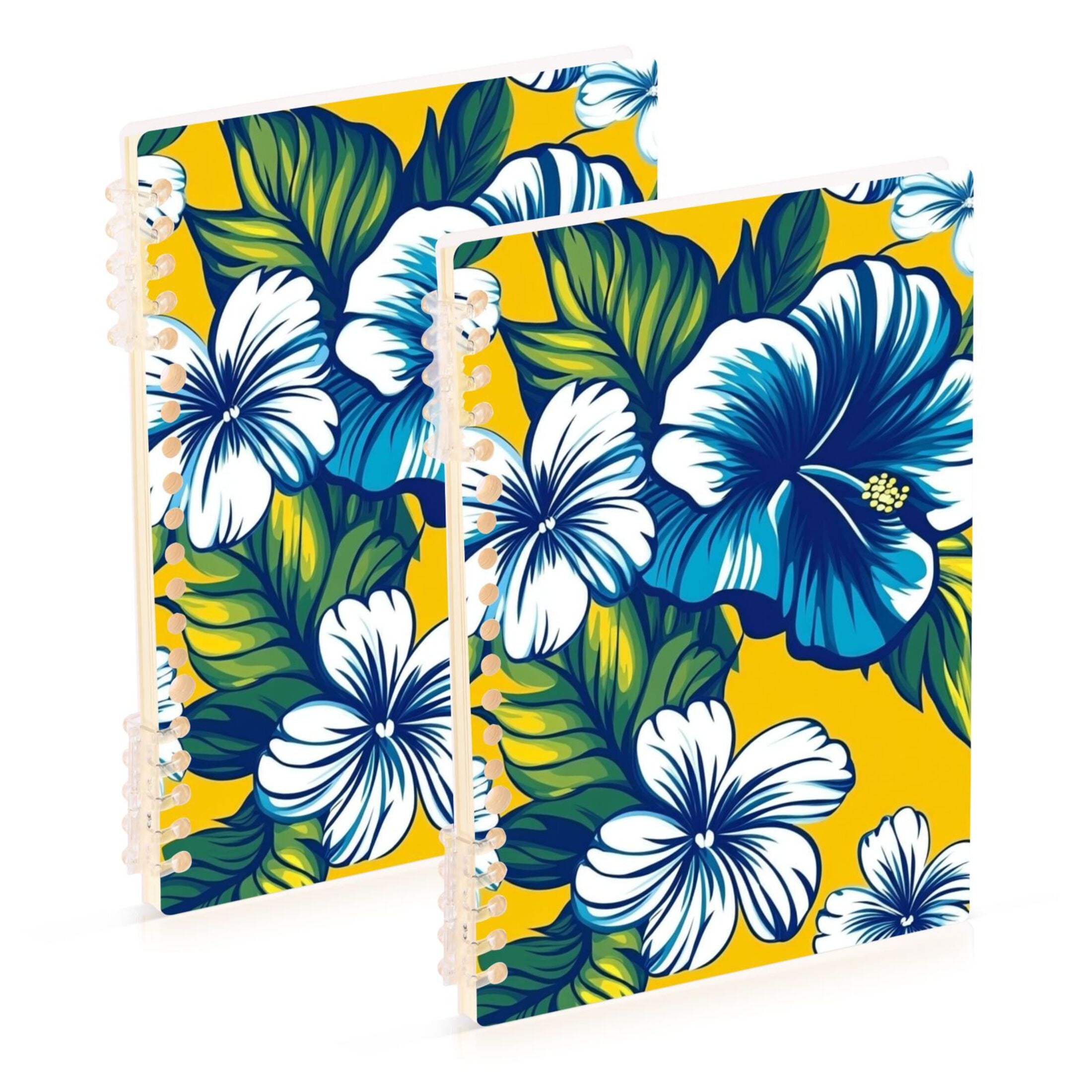 Blue Hibiscus Flowers on Yellow Lined Spiral Journal Notebook 60 Pages ...