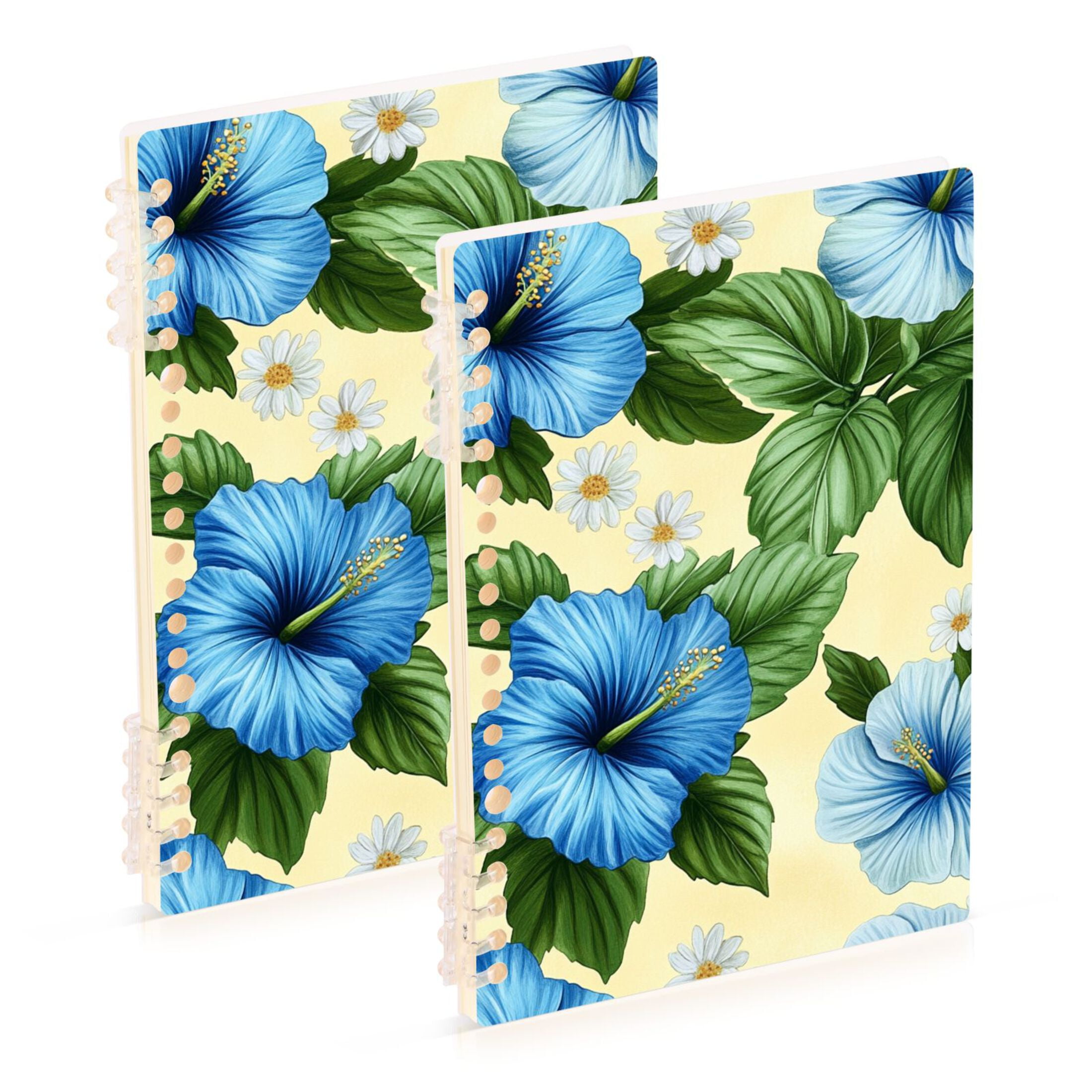 Blue Hibiscus Flowers with Leaves Lined Spiral Journal Notebook 60 ...