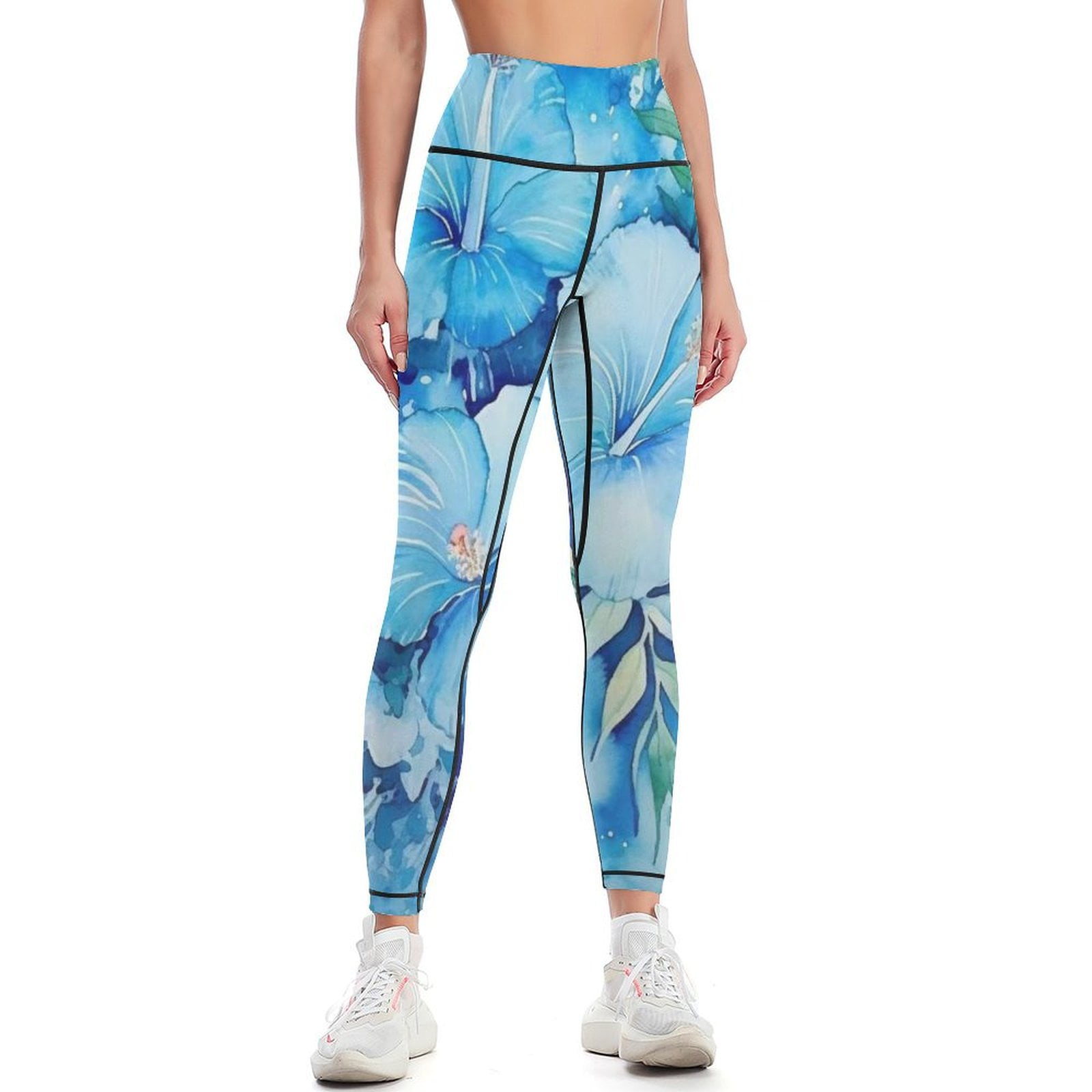 Blue Hibiscus Watercolor Leggings Pants Sport Active Wear Legings for ...