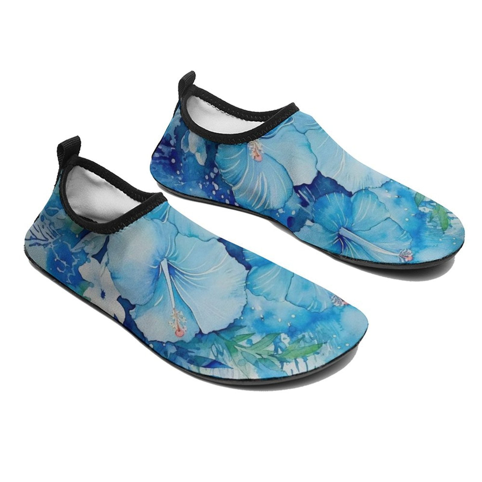 Blue Hibiscus Watercolor Water Shoes Beach Slip-on Shoes for Men Women ...