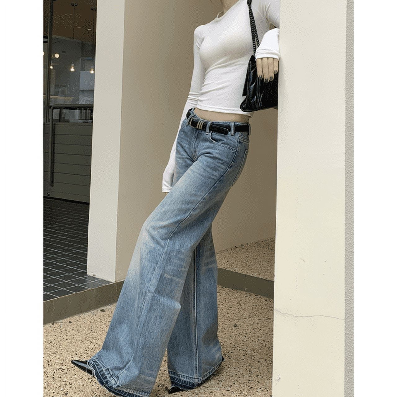 Blue High Waist Women Jeans American Fashion Streetwear Wide Leg Jean ...