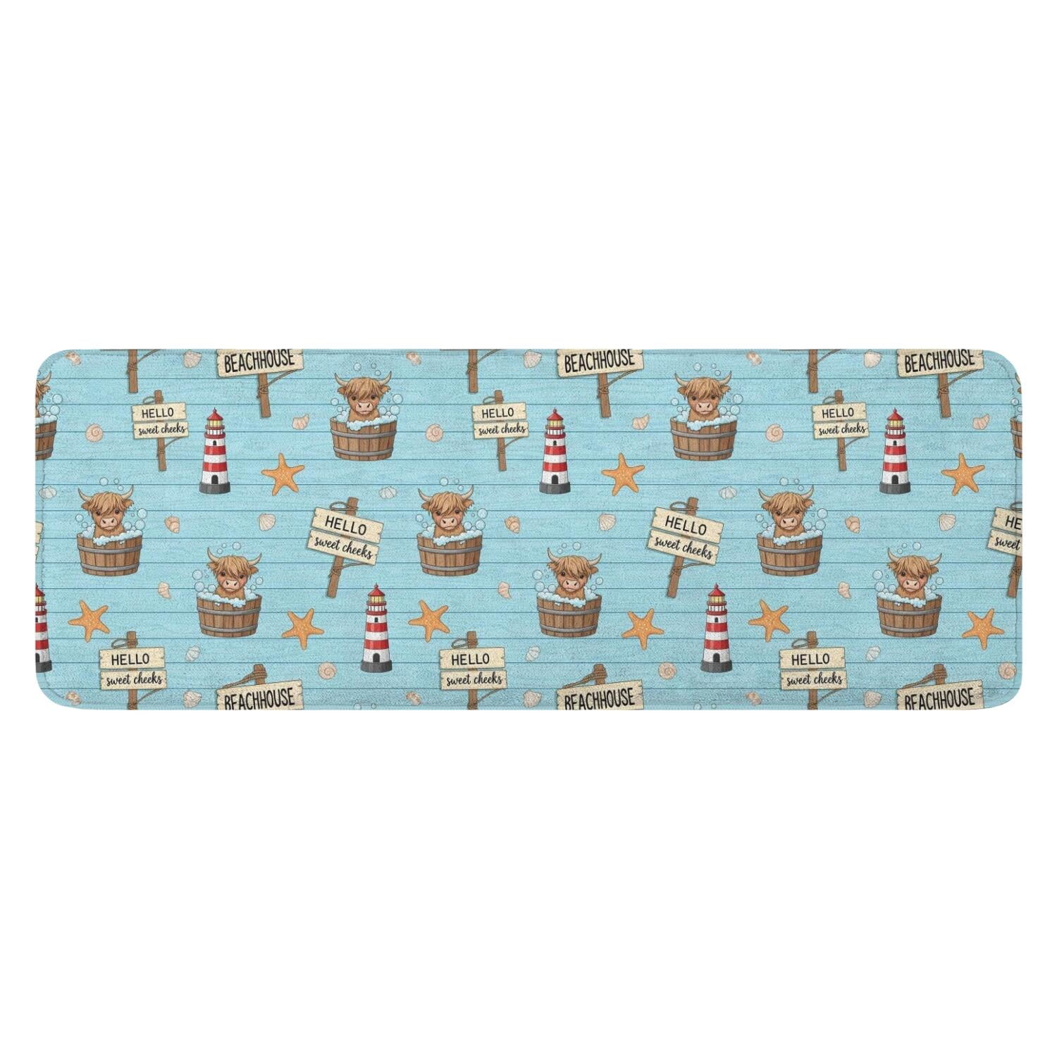 Blue Highland Cow Bathtub Starfish Pattern Kitchen Rug Mat,Kitchen ...