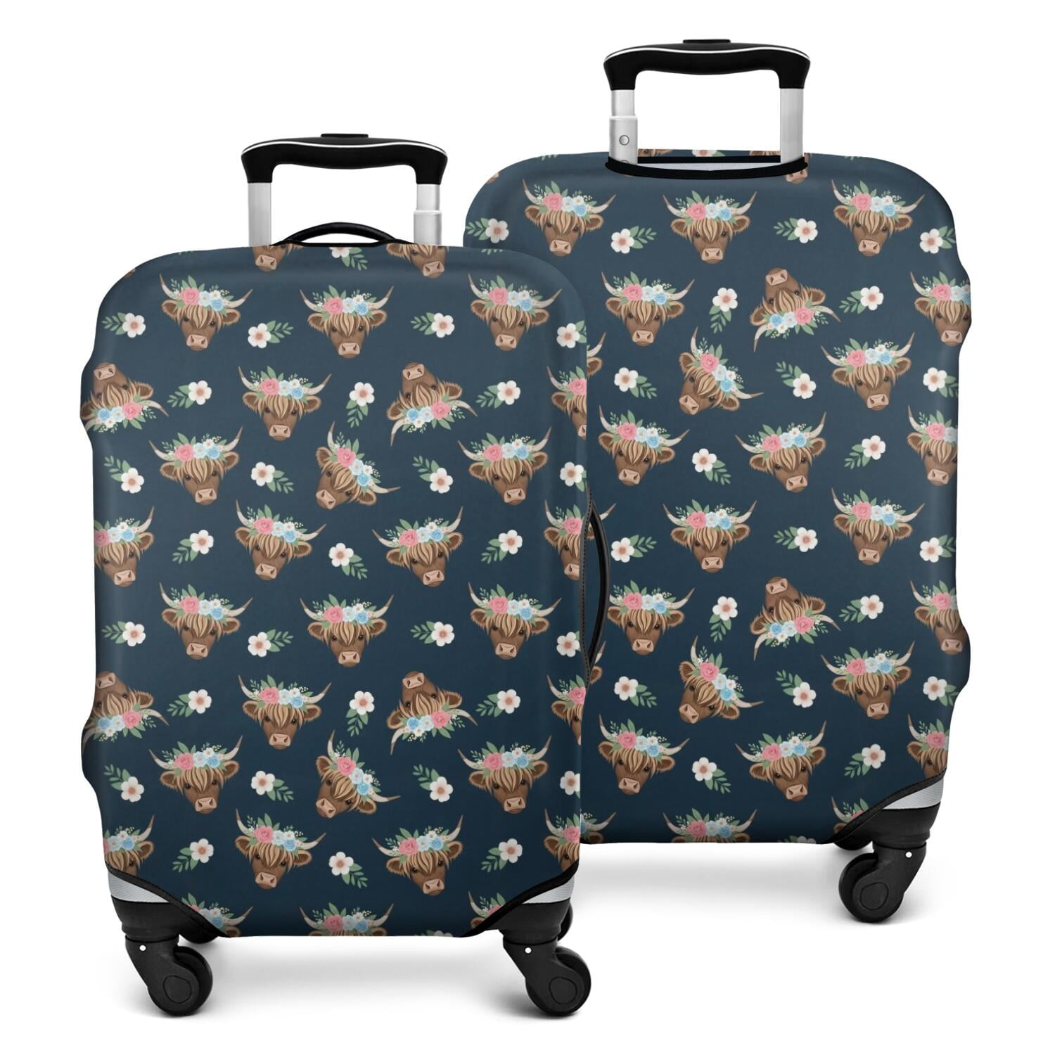 Blue Highland Cow Flower Pattern Luggage Cover Fashion Suitcase Cover ...