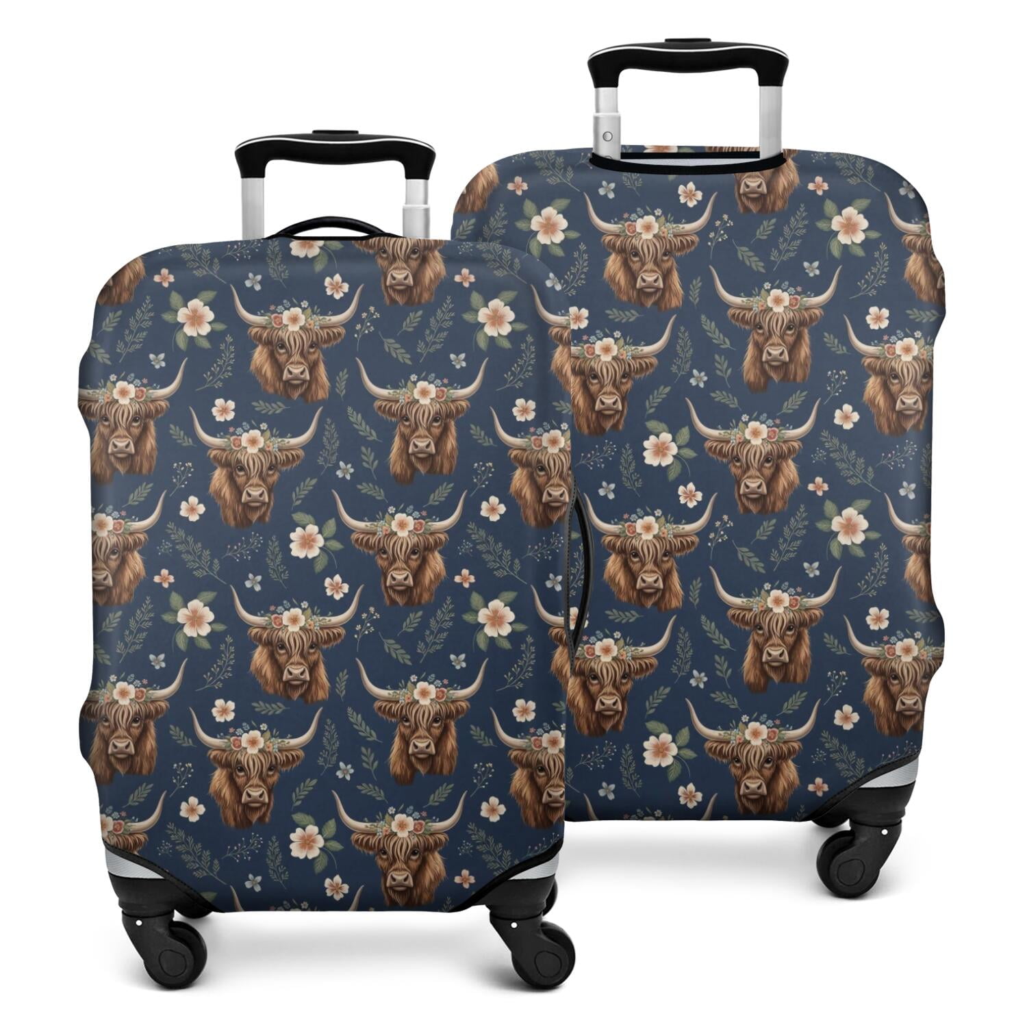 Blue Highland Cow Flower Pattern Luggage Cover Fashion Suitcase Cover ...