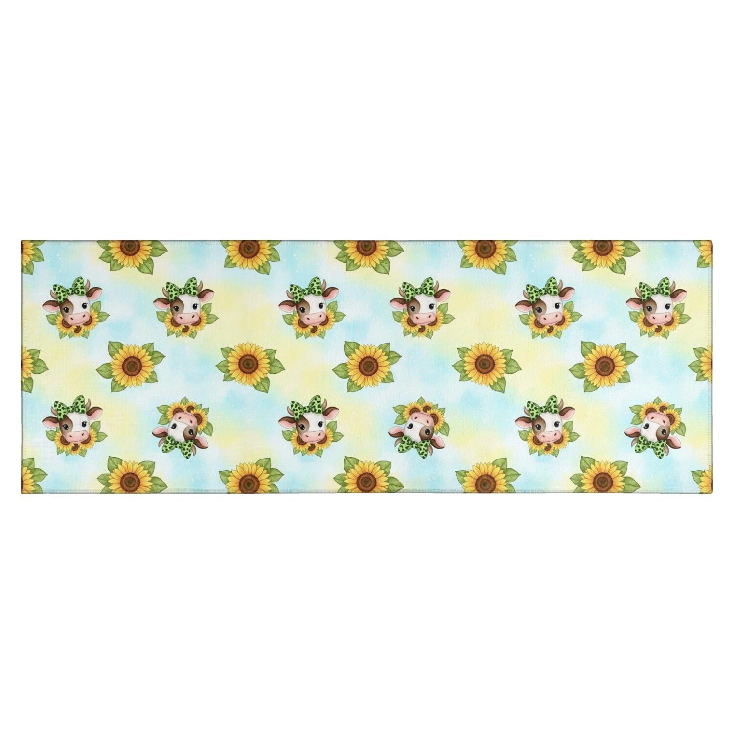 Blue Highland Cow Sunflower Pattern Kitchen Rug Mat,Kitchen Runner Rugs ...