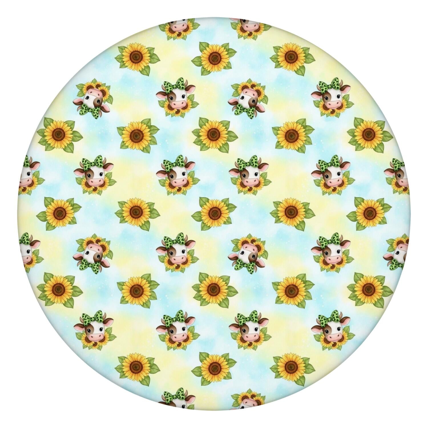 Blue Highland Cow Sunflower Pattern Round Fitted Tablecloth with ...
