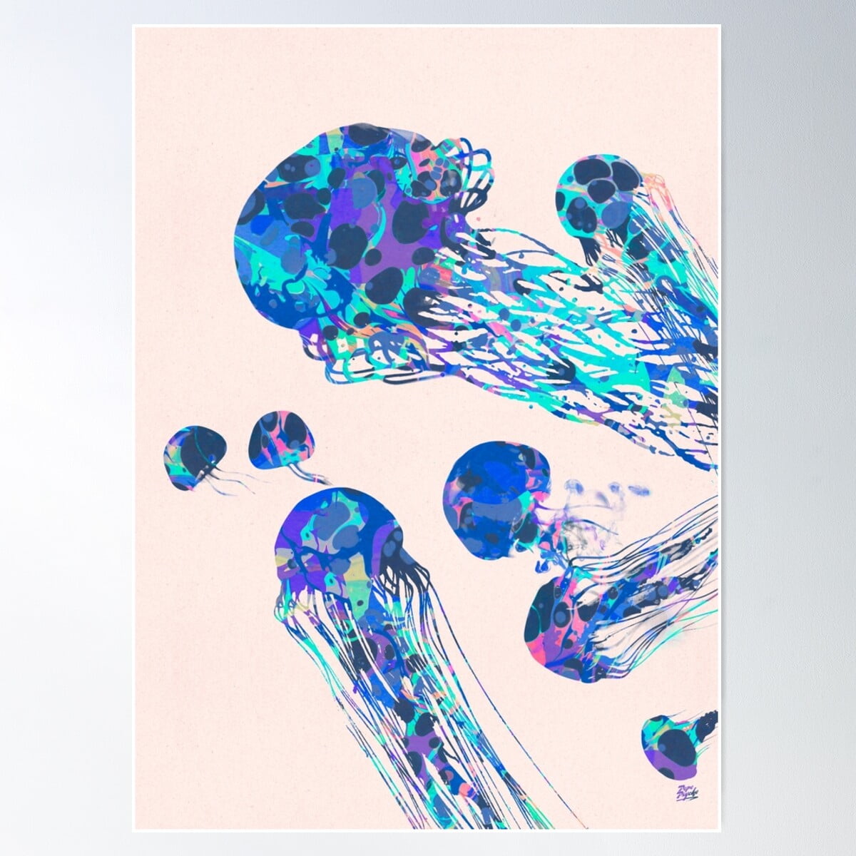 Blue Hip Hop Blob Splash Psychedelic Jellyfish Poster Wall Art, Modern ...