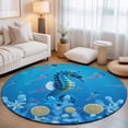 Blue Hippocampus Corals Seahorse Shells Round Rug 5ft Sum Marine Life ...