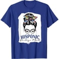 Blue Hispanic Heritage Messy Bun Lashes Latin America Flags T-Shirt All ...