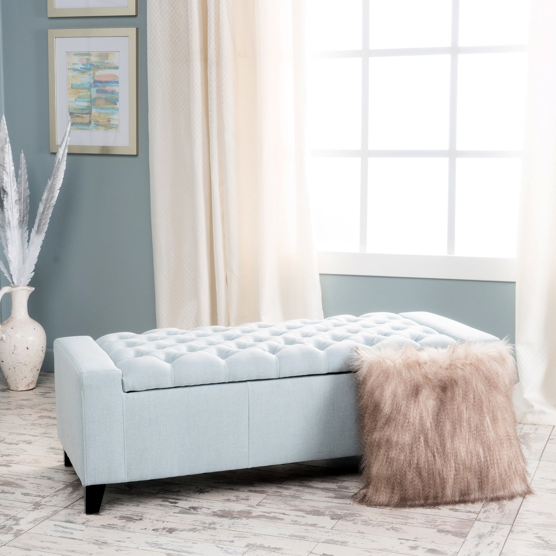 Blue - Hold Unused Items - Bedroom Nook - Comfortable Ottoman - Walmart.com