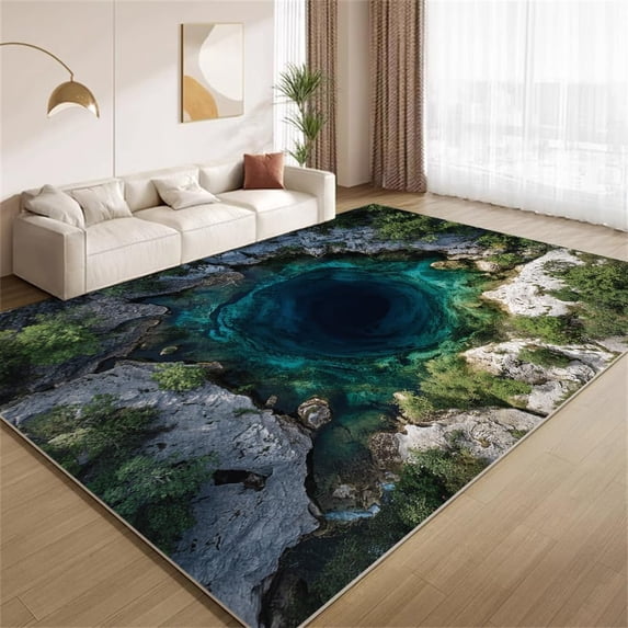 Blue Hole Undersea Area Rugs, Ocean Optical Illusion Pattern Carpet ...