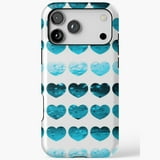 Blue Holographic Hearts Pattern Cover iPhone Case 17 16 15 14 13 12 11 ...
