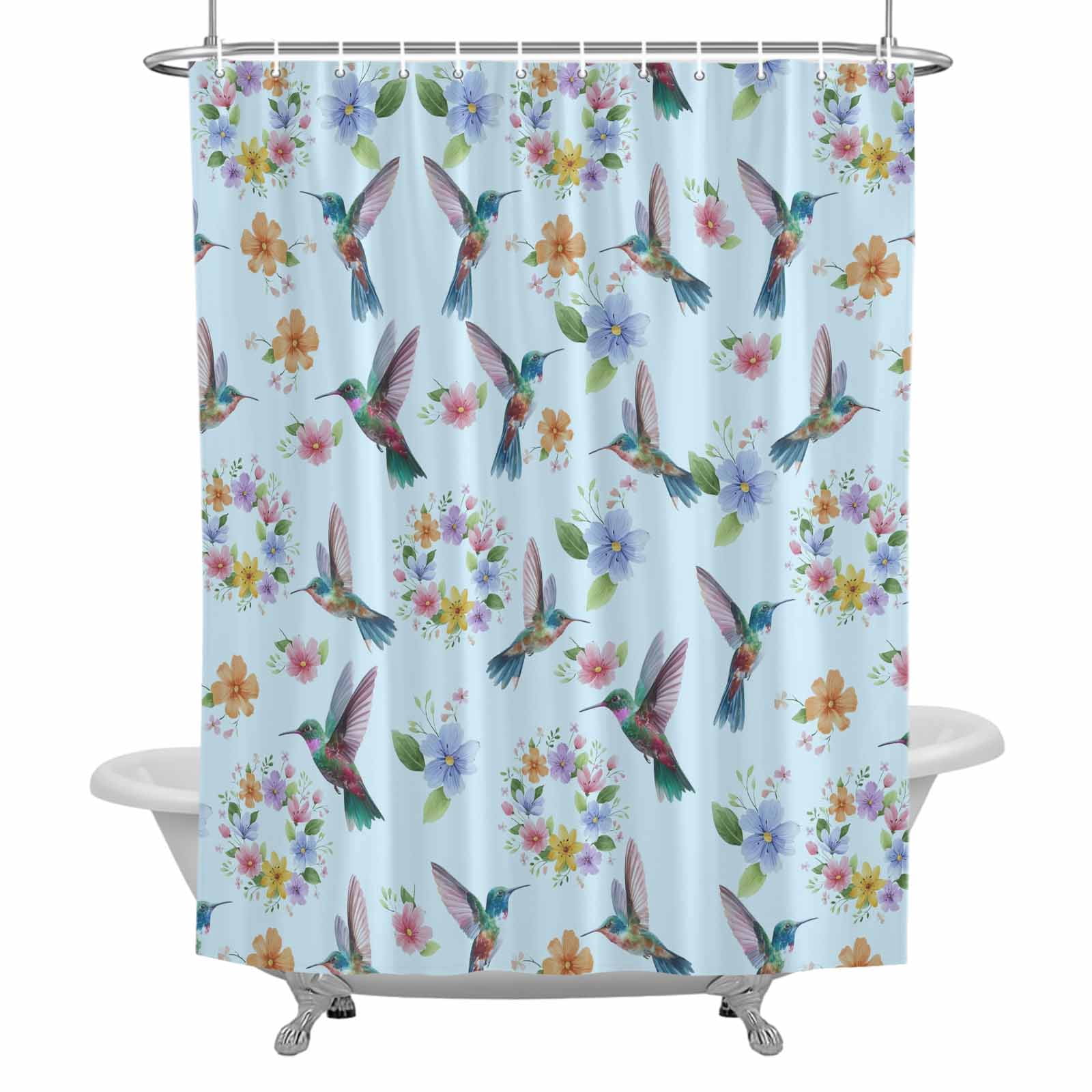 Blue Honeybirds Flower Wreath Shower Curtain for Bathroom, Spring ...