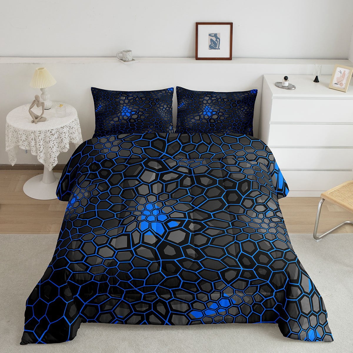 Blue Honeycomb Down Comforter for Boys Camouflage Geometric Comforter ...