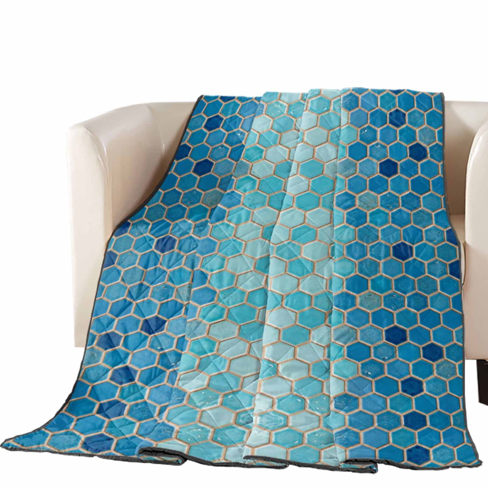 Blue Honeycomb Plaid Quilted Comforters Cooling Blanket Queen Size ...
