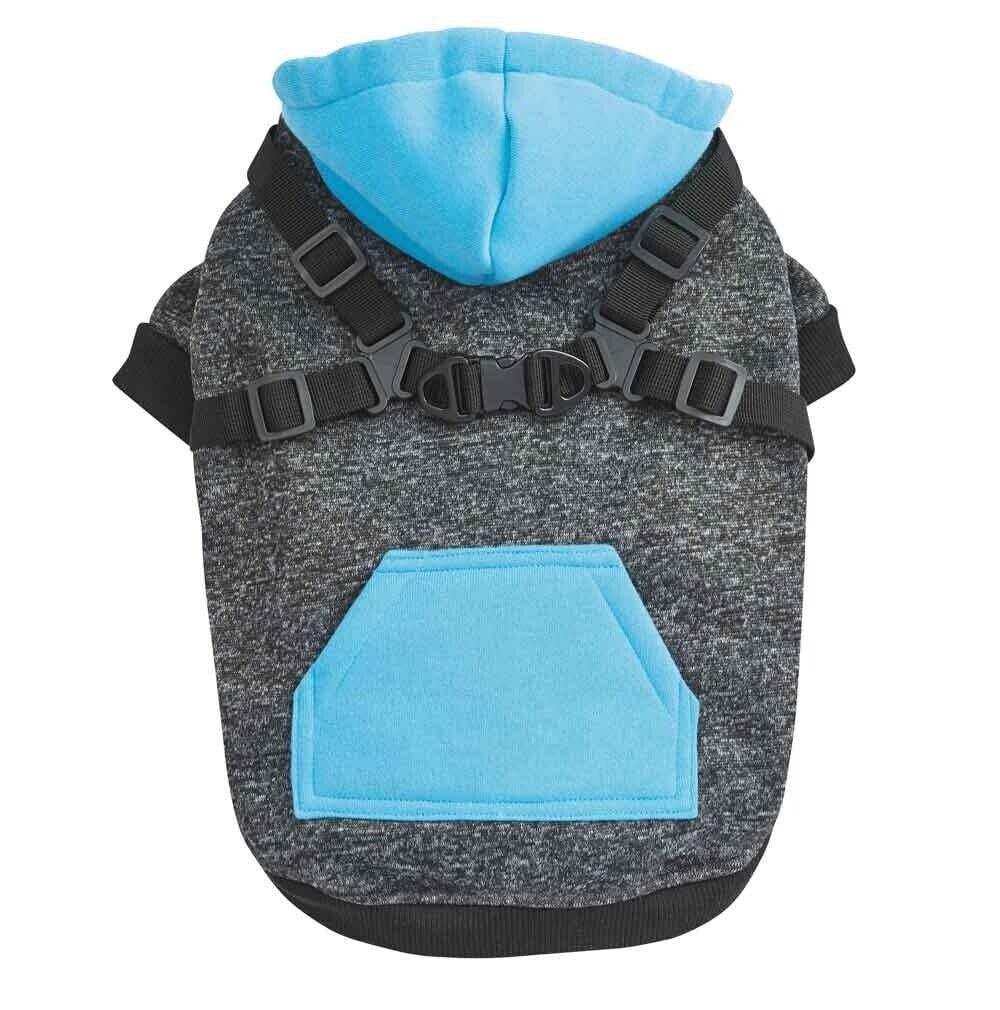 Blue Hoodie Style Dog Harness 2 in 1 Warm and Cozy Safe Restraint for ...