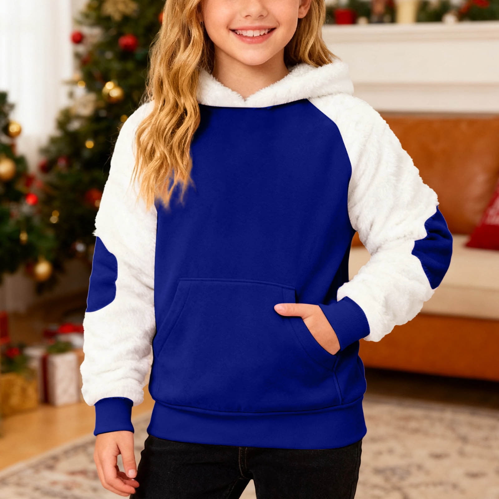 Blue Hoodies for Boys Plush Christmas Lightweight Long Sleeve Hoodies ...