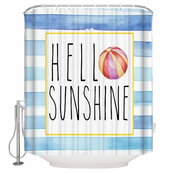 Blue Horizontal Striped Bathroom Shower Curtains with 12 Hooks ...