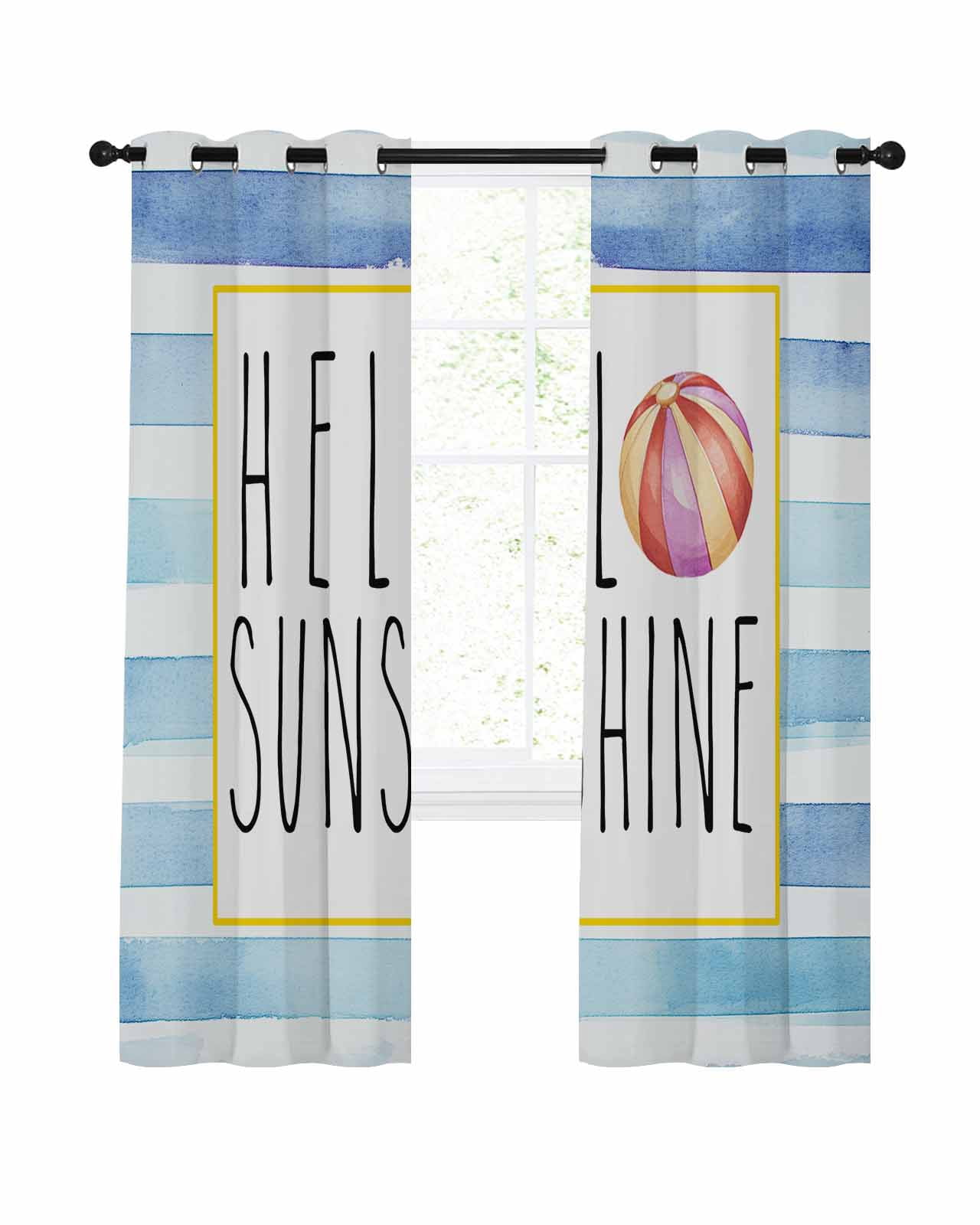 Blue Horizontal Striped Blackout Curtains, Light Blocking Print Window ...