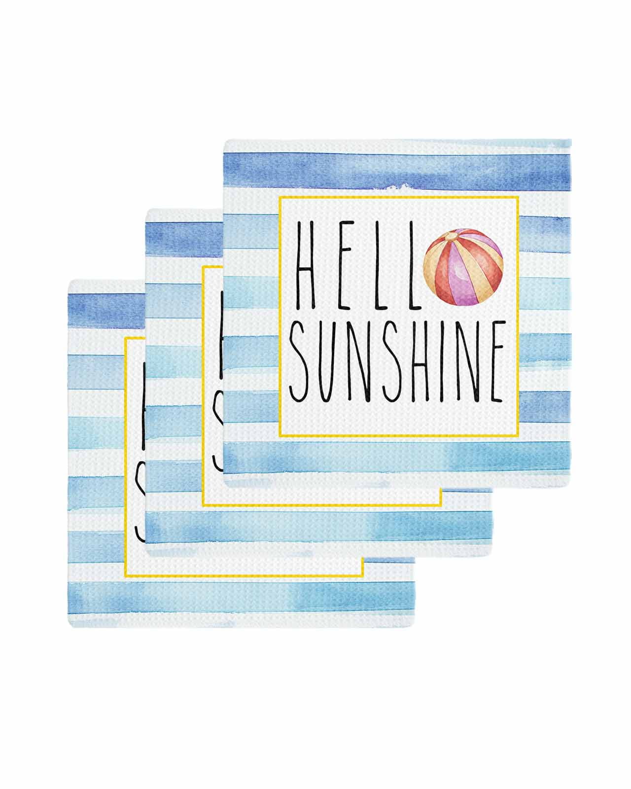 Blue Horizontal Striped Kitchen Dish Towels for Drying Dishes Set of 3, Summer Beach Ball ...