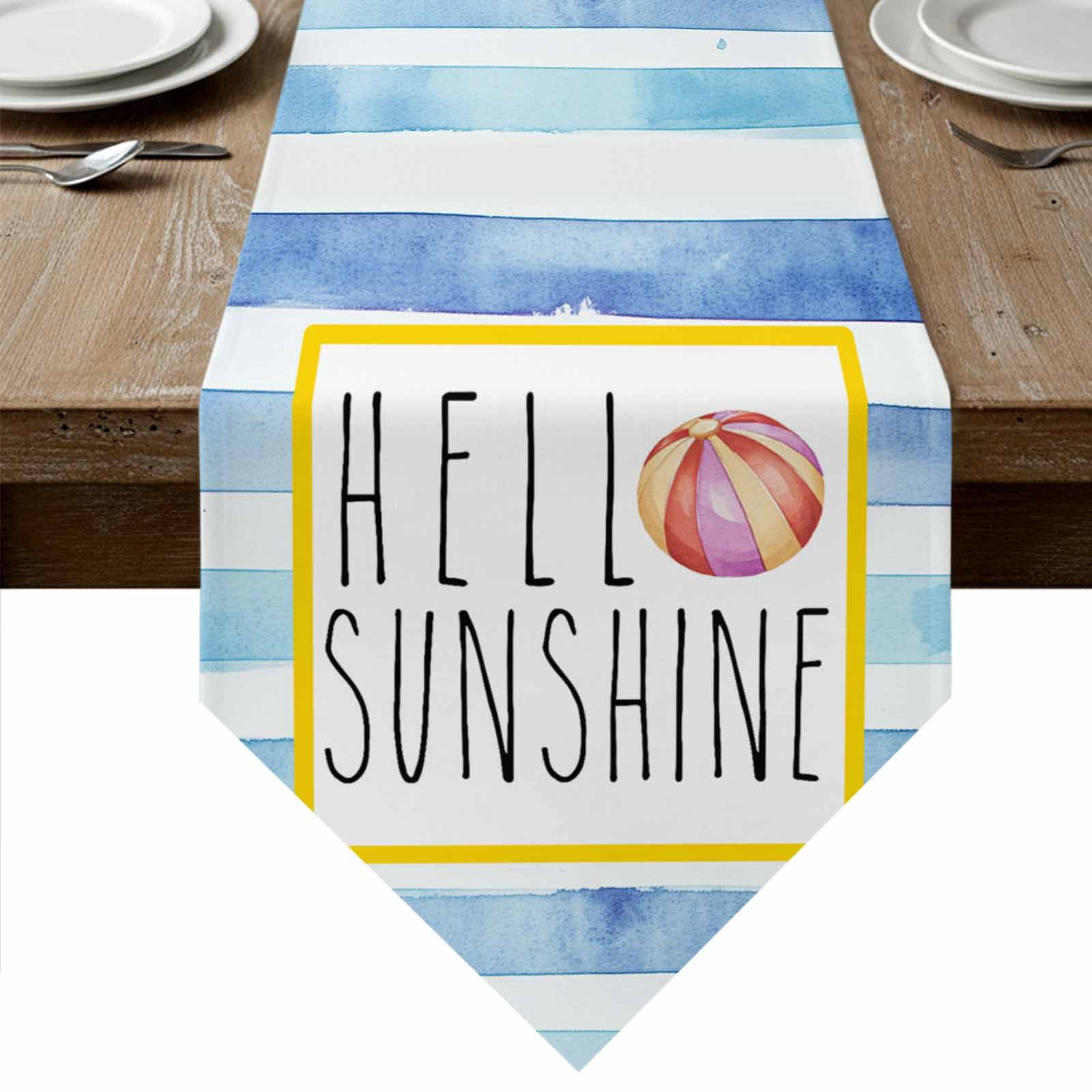 Blue Horizontal Striped Table Runner Linen Burlap Table Runner 108 ...