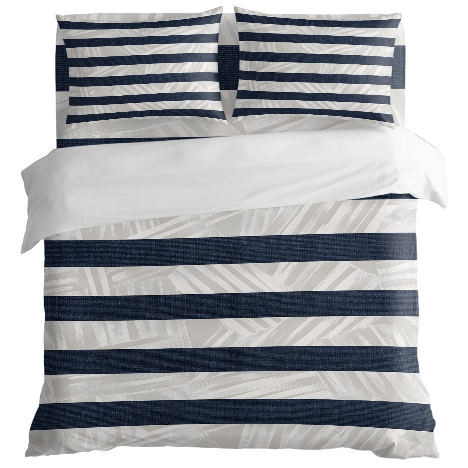 Blue Horizontal Stripes Duvet Cover Set Full Size, Minimalist White ...