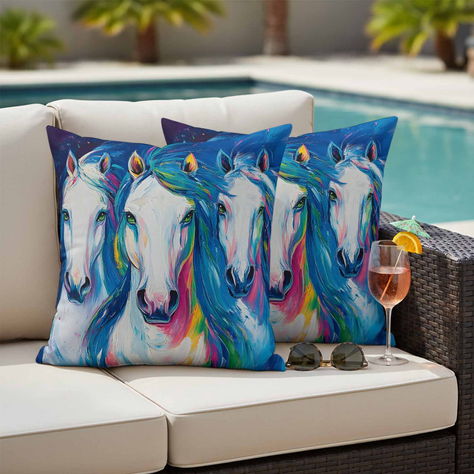 Blue Horse Outdoor Pillow Covers 24x24 Inch Throw Pillow Covers Set of ...