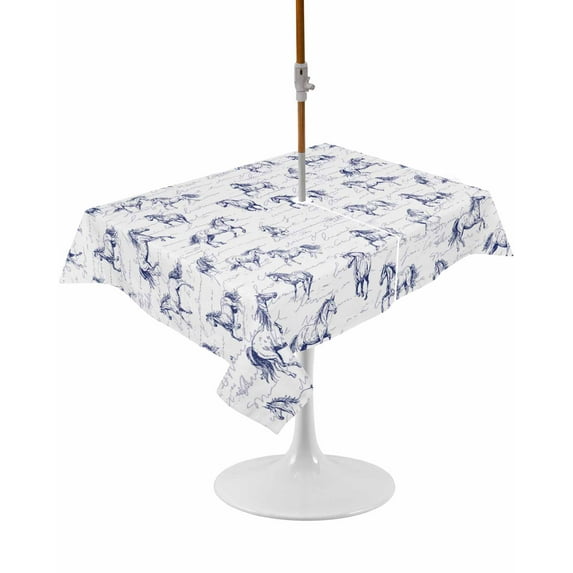 Blue Horse Rectangle Outdoor Tablecloth, Waterproof Table Cloth Cover ...