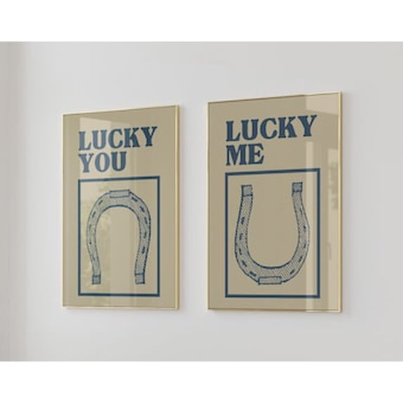 Blue Horseshoe Art Prints: Retro Western Cowboy Decor Set 2 Unframed ...