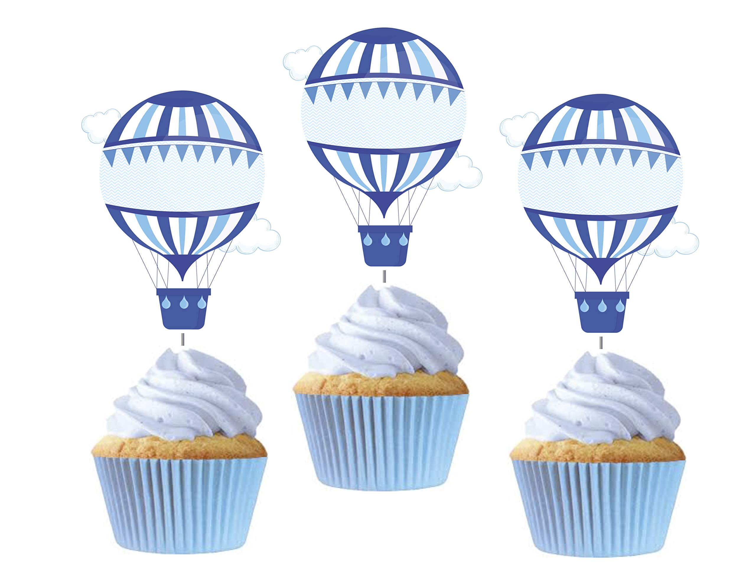 Blue Hot Air Balloon Cupcake Toppers 12pcs - Up Up and Away Cake Picks ...