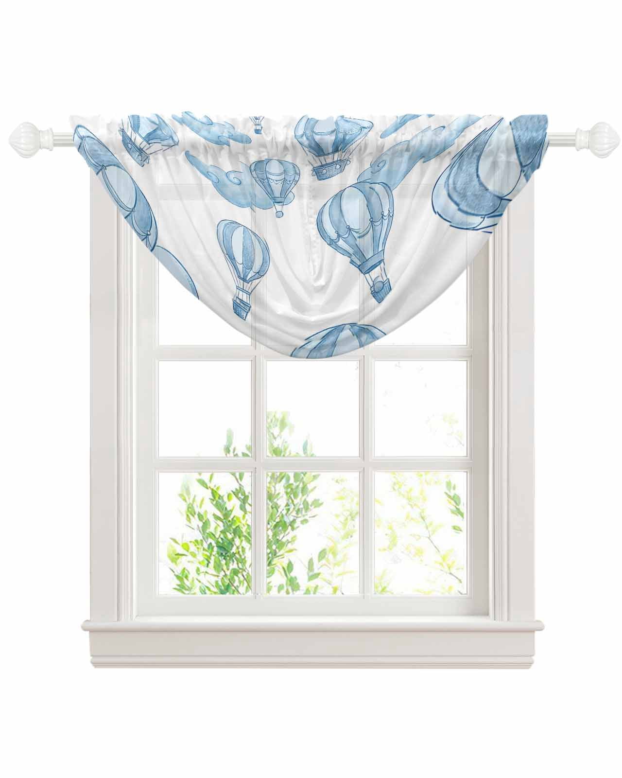 Blue Hot Air Balloon Sheer Waterfall Valance Curtains for Window ...