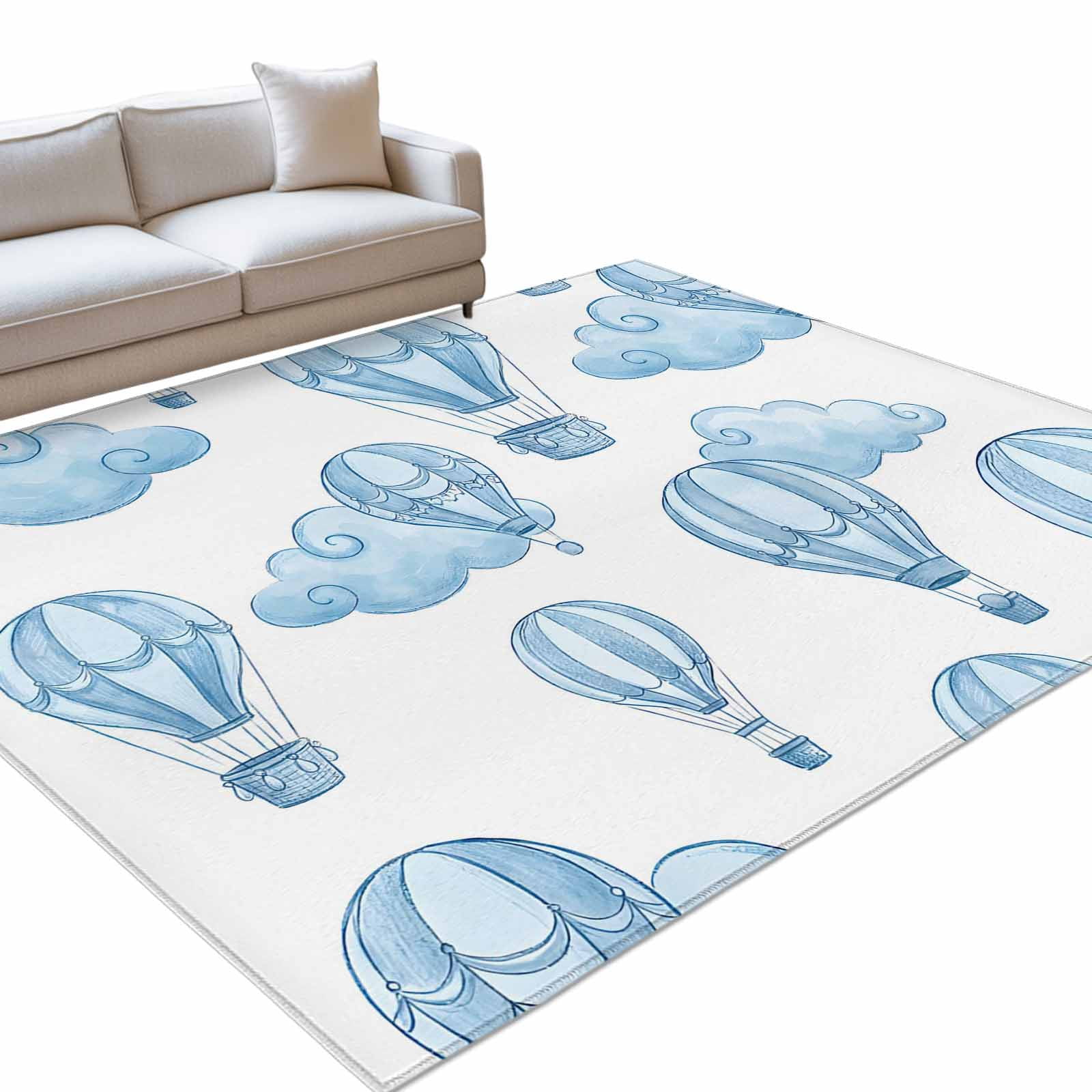 Blue Hot Air Balloon Washable Rug 3x5 Area Rug for Living Room Bedroom ...