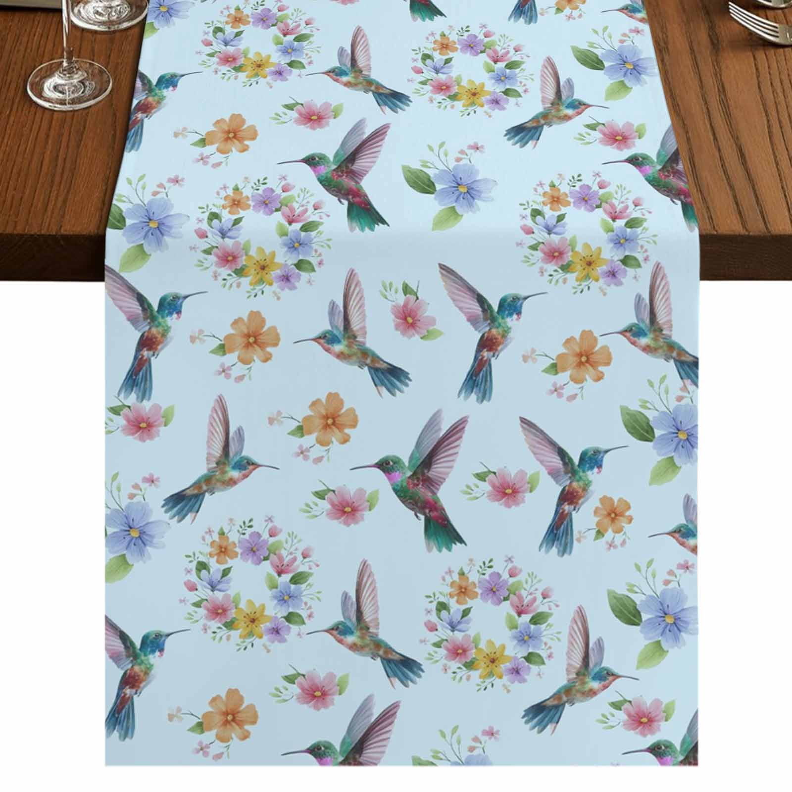 Blue Hummingbird Burlap Cotton Table Runner 13x48 Inches Long, Spring ...