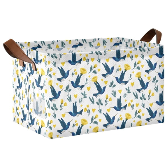 Blue Hummingbirds Pattern Collapsible Storage Bin Open Home Shelf ...
