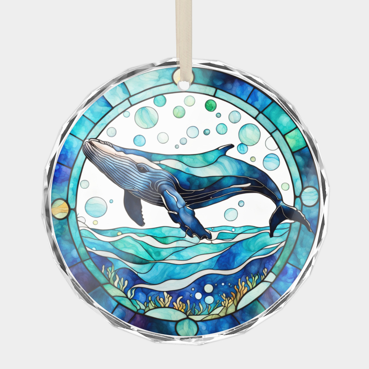 Blue Humpback Whale Watercolor Whales Lover Stained Glass Style (Flat ...