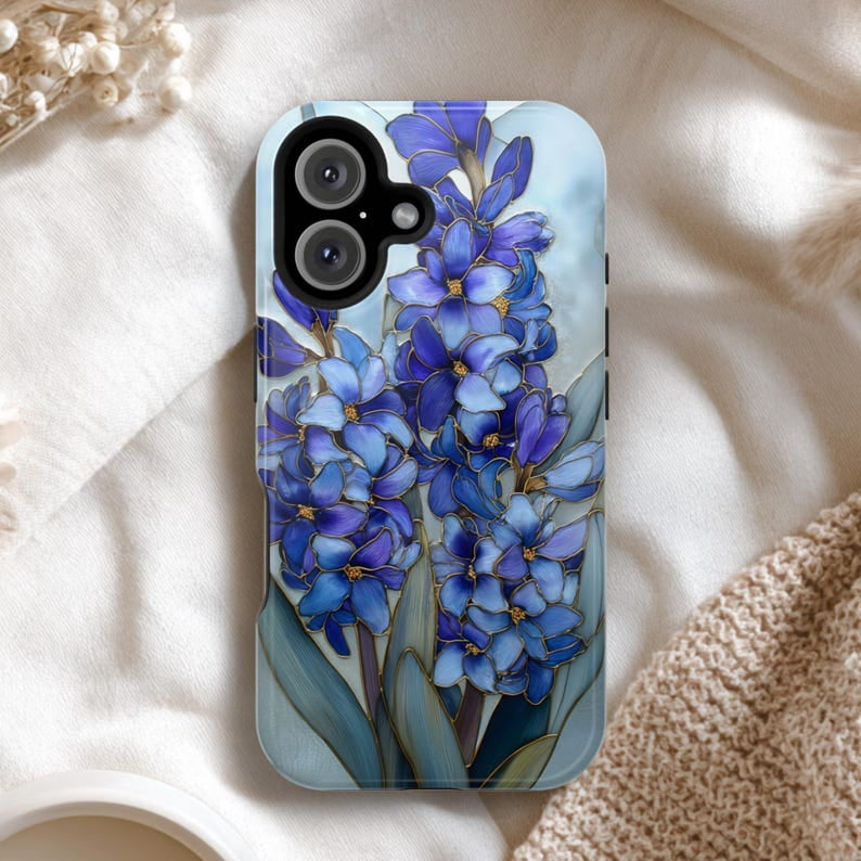 Blue Hyacinth Floral Tough Phone Case | Stained Glass PRINTED Impact ...