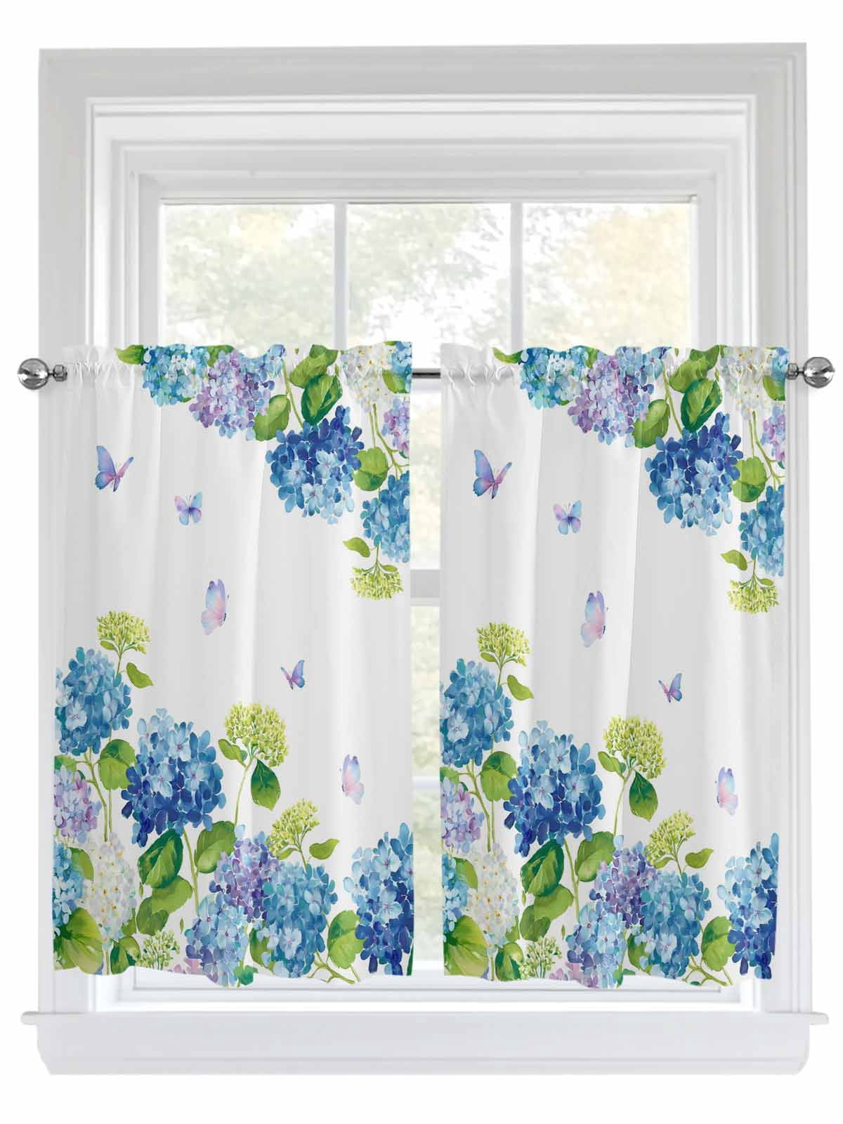 Blue Hydrangea 2 Panel Kitchen Curtains for Windows, Farmhouse ...