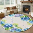 Blue Hydrangea 5' Round Rug for Dining Table for 4 People Under Table ...