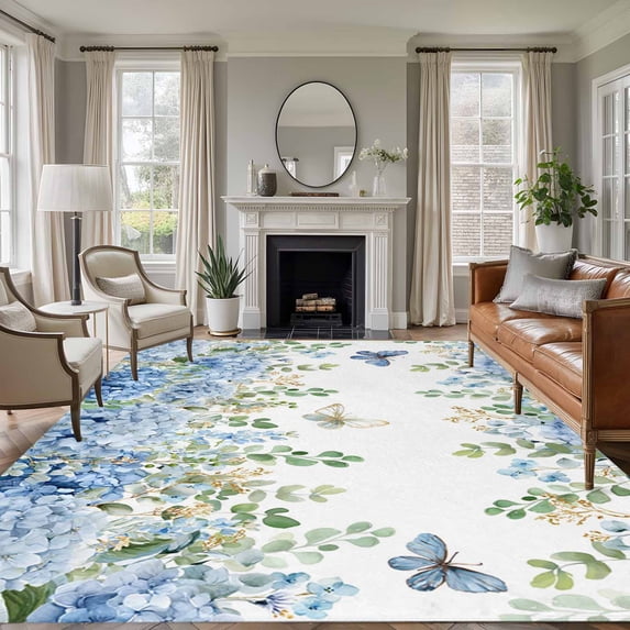 Blue Hydrangea 5'x7' Rug for Living Room Sofa and Coffee Table Layout ...