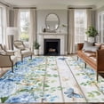 Blue Hydrangea 5'x8' Rug for Bedroom Under Queen Bed Placement, Rustic ...