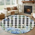 Blue Hydrangea 7FT Round Area Rugs for Living Room Rustic Summer Blue ...
