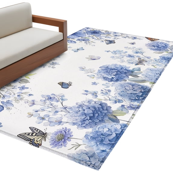 Blue Hydrangea Area Rug 4x6 Washable Rug Non Slip Farm Florals ...