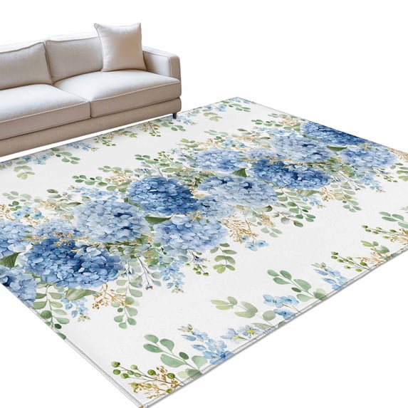 Blue Hydrangea Area Rugs 6x9ft Rustic Summer Blue Floral Leaf Floor Rug ...