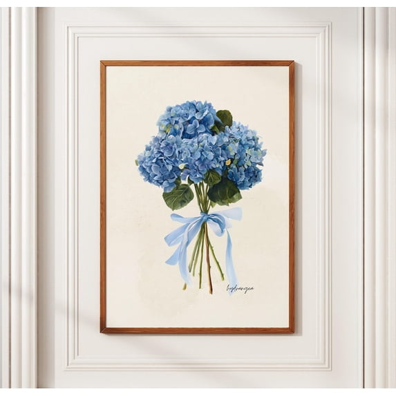 Blue Hydrangea Art Poster Cottagecore Flower Bouquet French Country ...