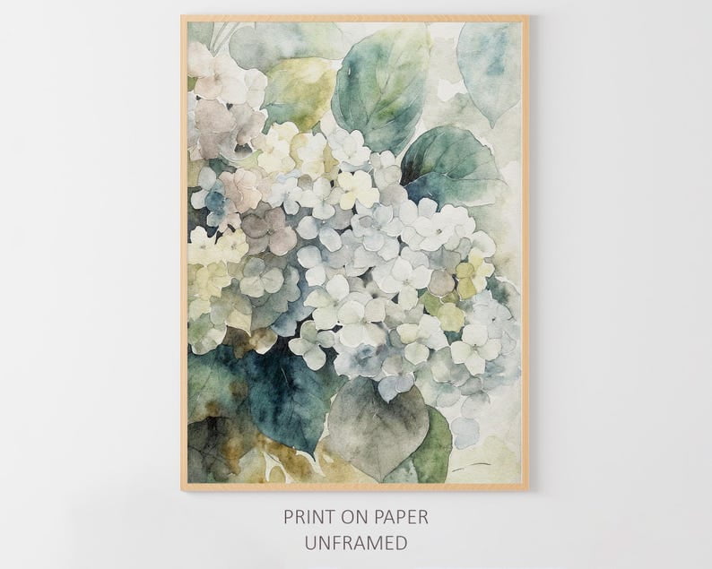 Blue Hydrangea Art Poster: Elegant Floral Wall Decor, Unframed Canvas ...